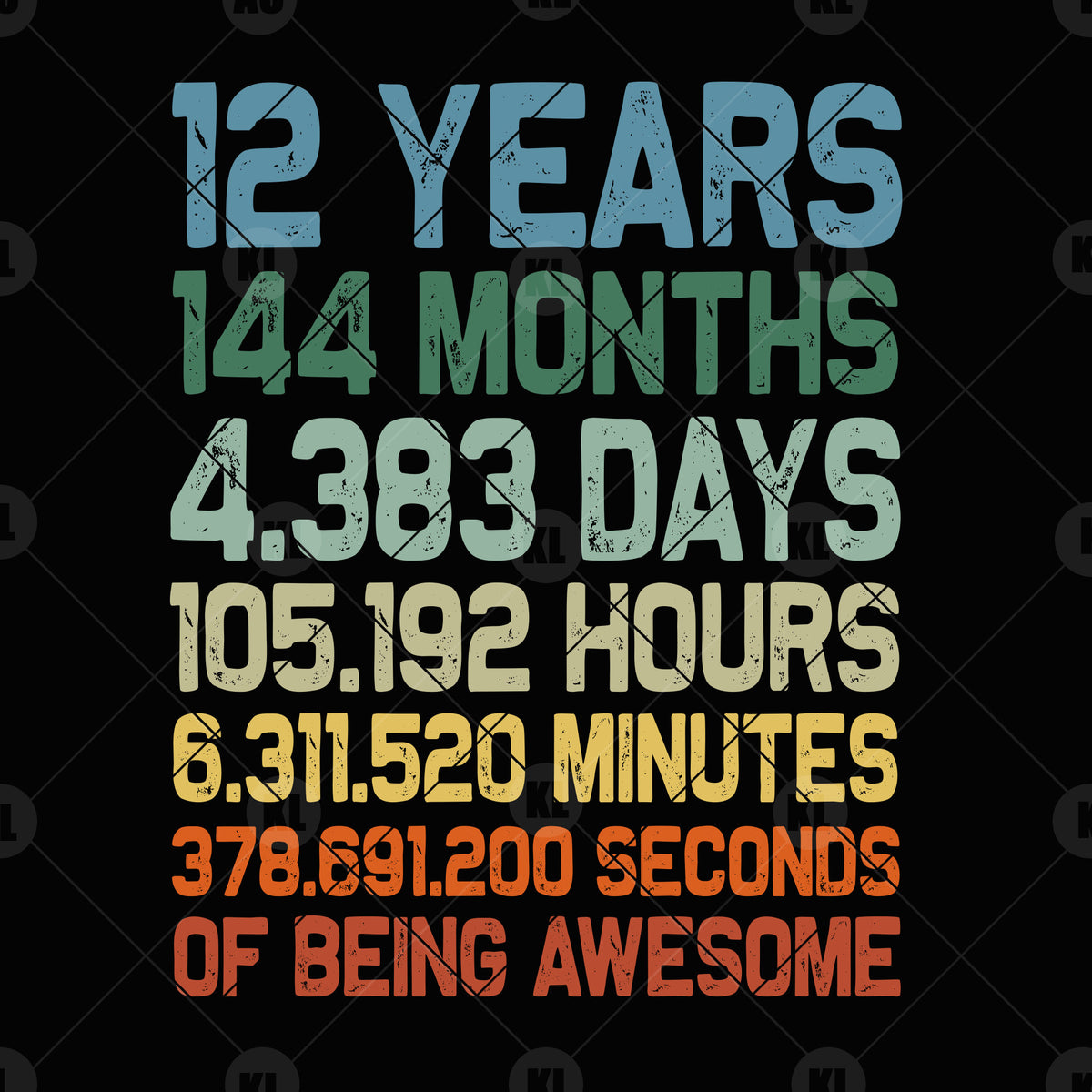 Birthday Svg 12 Years-144 Months-4383 Days-105192 Hours-6311520 Minutes ...